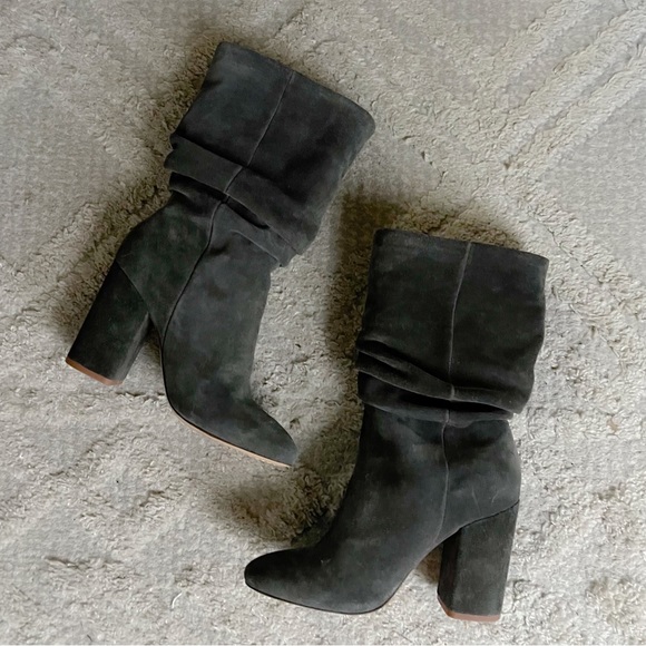 Splendid | Shoes | Splendid Grey Suede Phyllis Mid Calf Boot Heel 85 ...